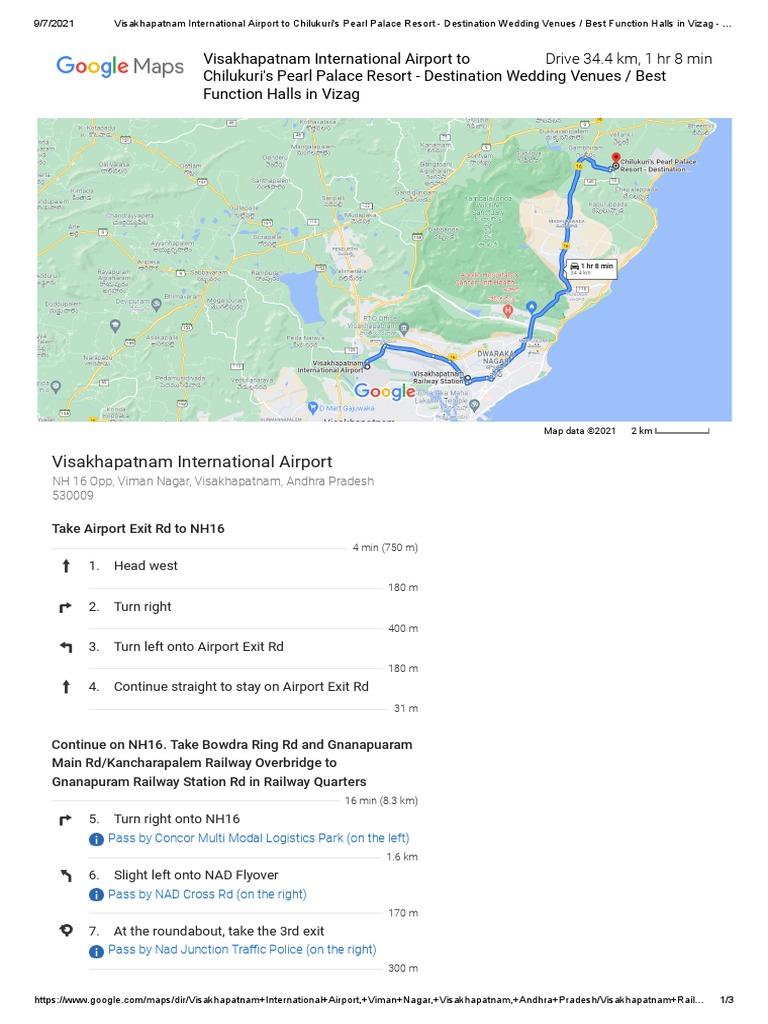 Visakhapatnam International Airport To Chilukuri's Pearl Palace Resort ...