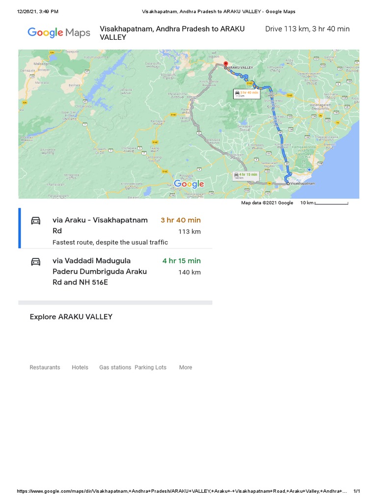 Visakhapatnam to Araku Valley Route Guide | PDF