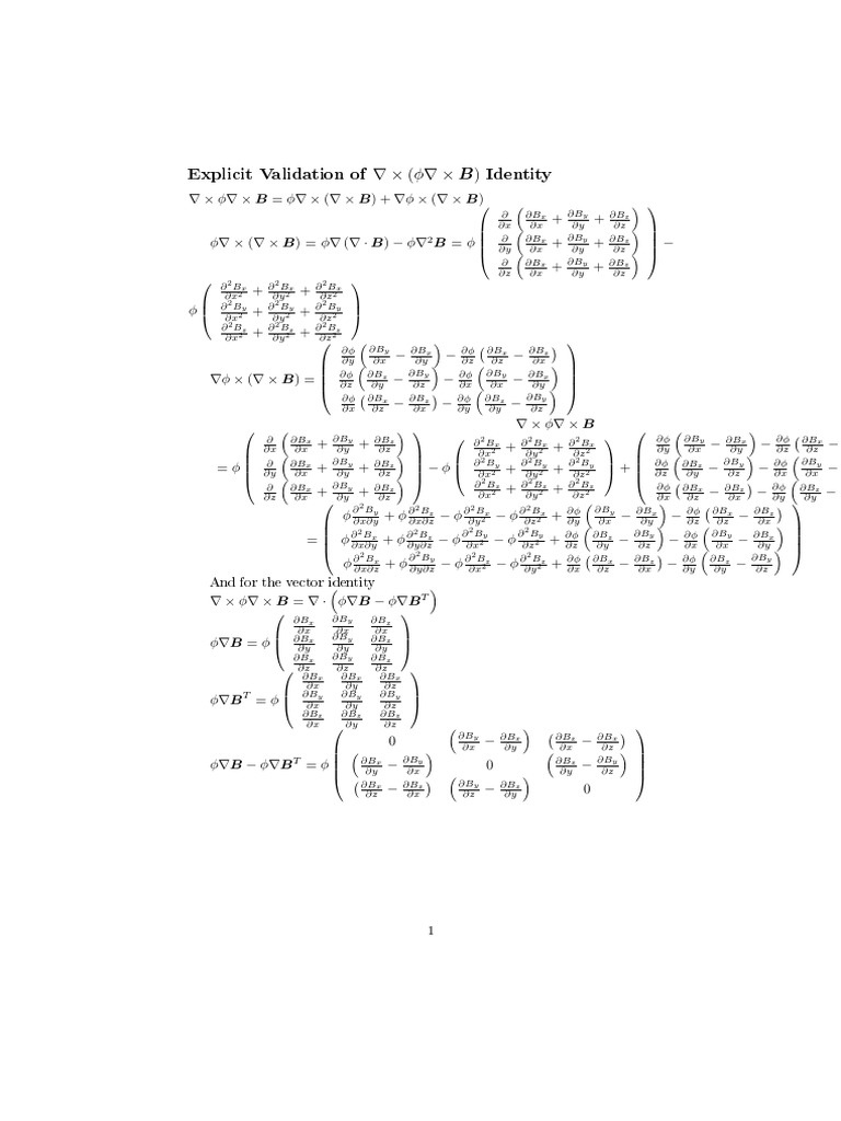 Explicit Validation of ∇ × (φ∇ × B) Identity | PDF | Physics | Algebra