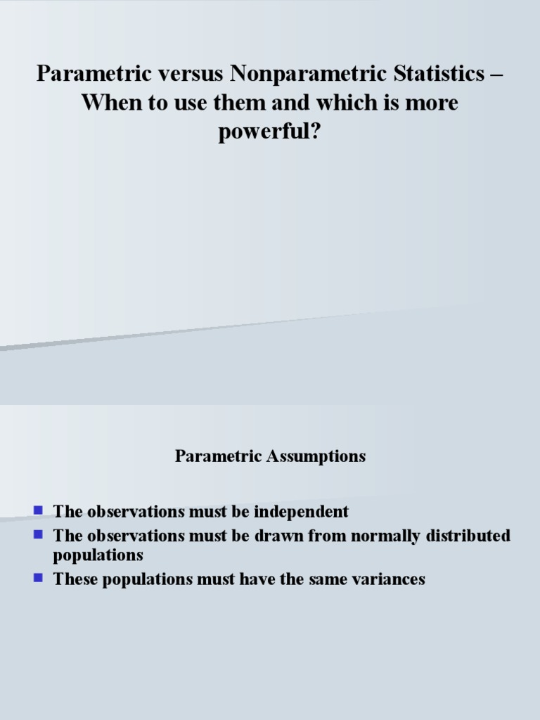 Parametric Versus Non Parametric Statistics | PDF | Student's T Test ...