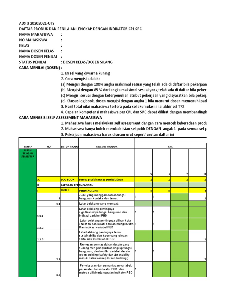 UTS Self Assessment Sheet ADS 3 20212022 Rev1 | PDF