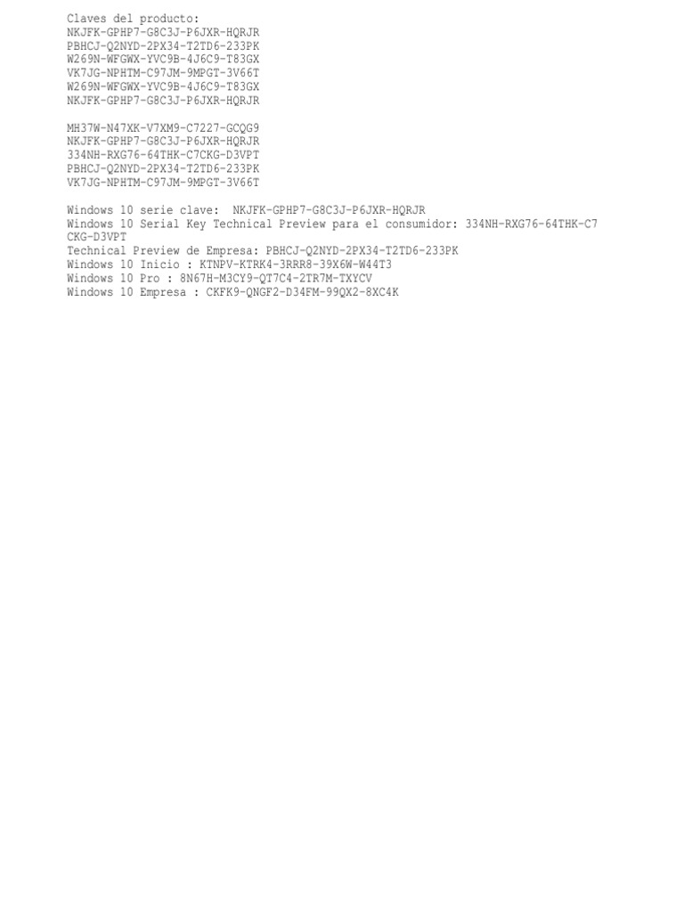 Codigos de Activacion de Windows 10 | PDF
