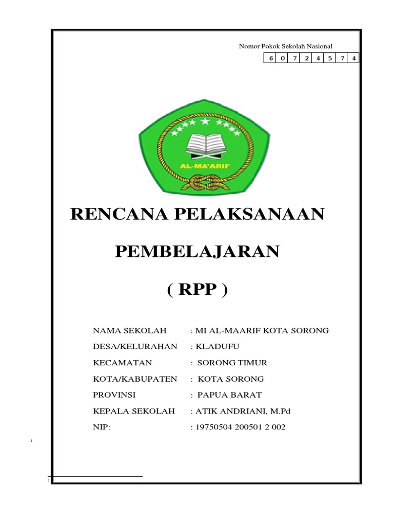 RPP Mi Al-Maarif Kota Sorong Kelas 1, 4, & 6 | PDF | Karier & Perkembangan | Seni & Disiplin Bahasa