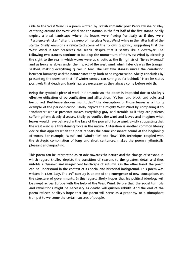 Analysis of Ode To The West Wind | PDF | Poetry