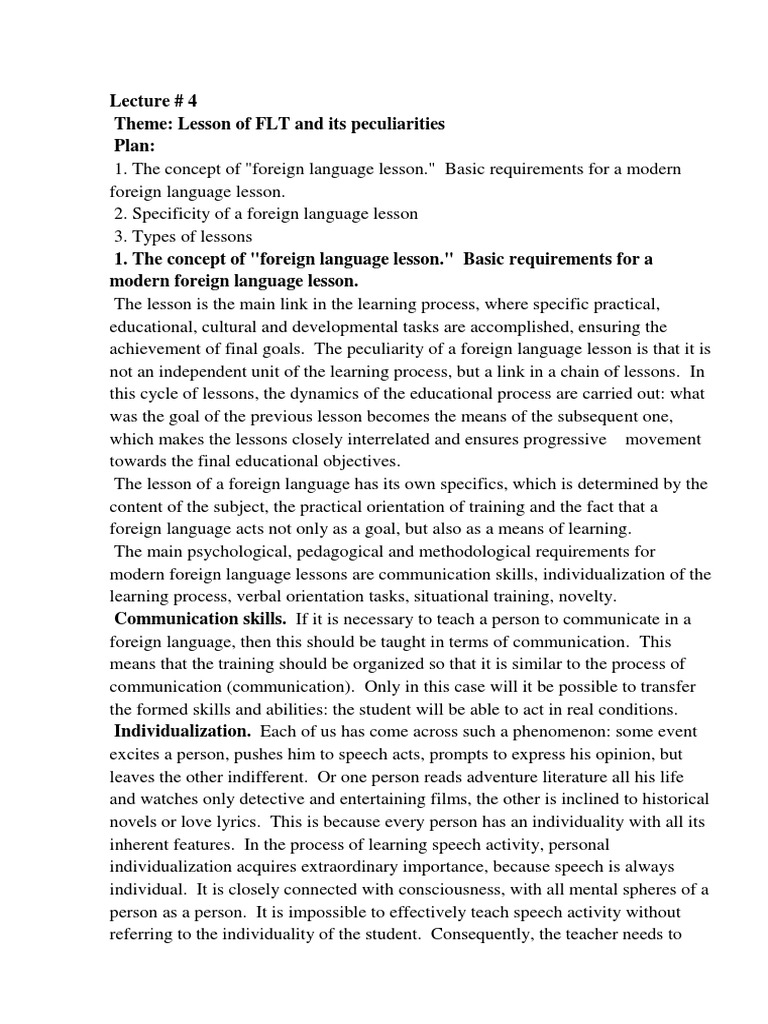 Lecture 4 Lesson of FLT and Its Peculiarities | PDF | Foreign Language ...