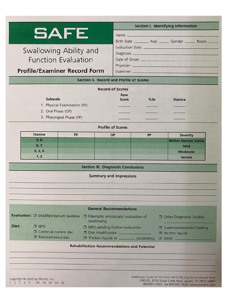 SAFE Scoring Sheet | PDF