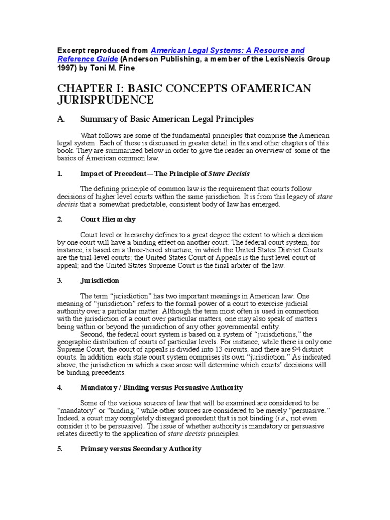 Chapter I: Basic Concepts Ofamerican Jurisprudence: A. Summary of Basic ...