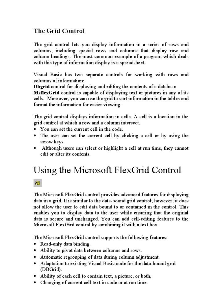 Using The Microsoft Flexgrid Control | PDF | Spreadsheet | Array Data Structure