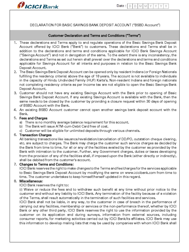 Declaration Form Bsbda | PDF | Banks | Deposit Account