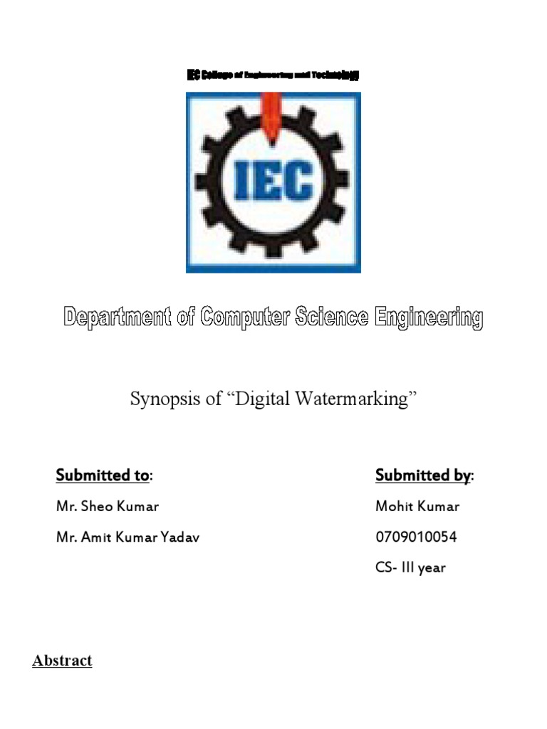 Synopsis of Digital Watermarking | PDF | Data Compression | Computing