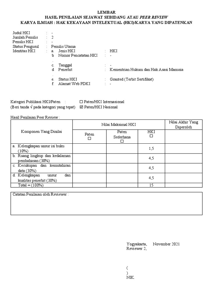 Lembar Peer Review Hki | PDF