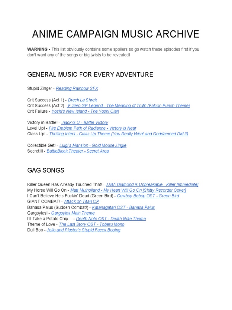 Anime Campaign Jukebox Archive | PDF | Art