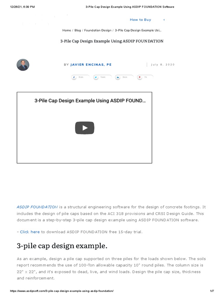 3-Pile Cap Design Example Using ASDIP FOUNDATION Software | PDF | Deep ...