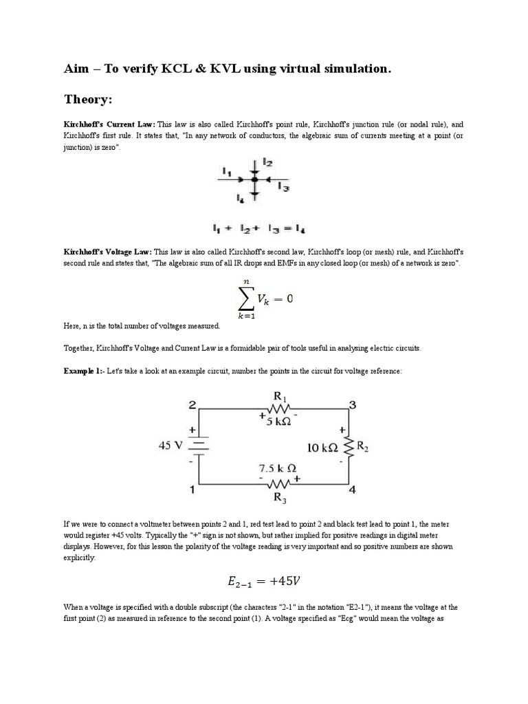 Aim - To Verify KCL & KVL Using Virtual Simulation. Theory | PDF ...