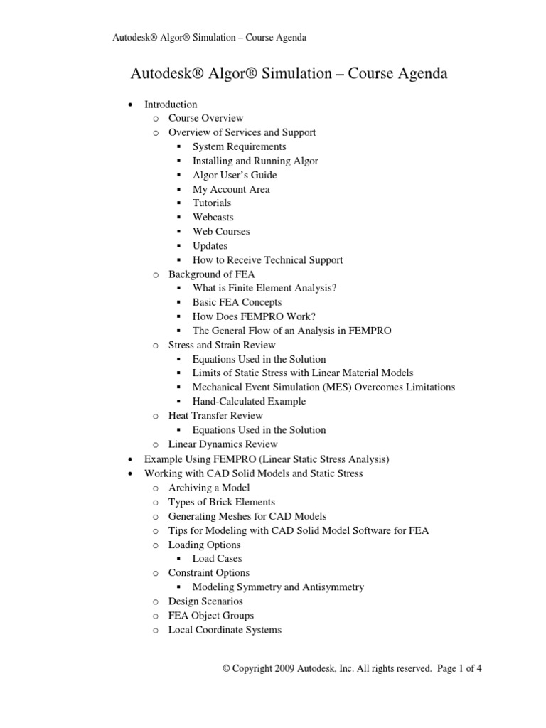 Autodesk Algor Simulation Course Agenda | PDF | Finite Element Method | Stress (Mechanics)