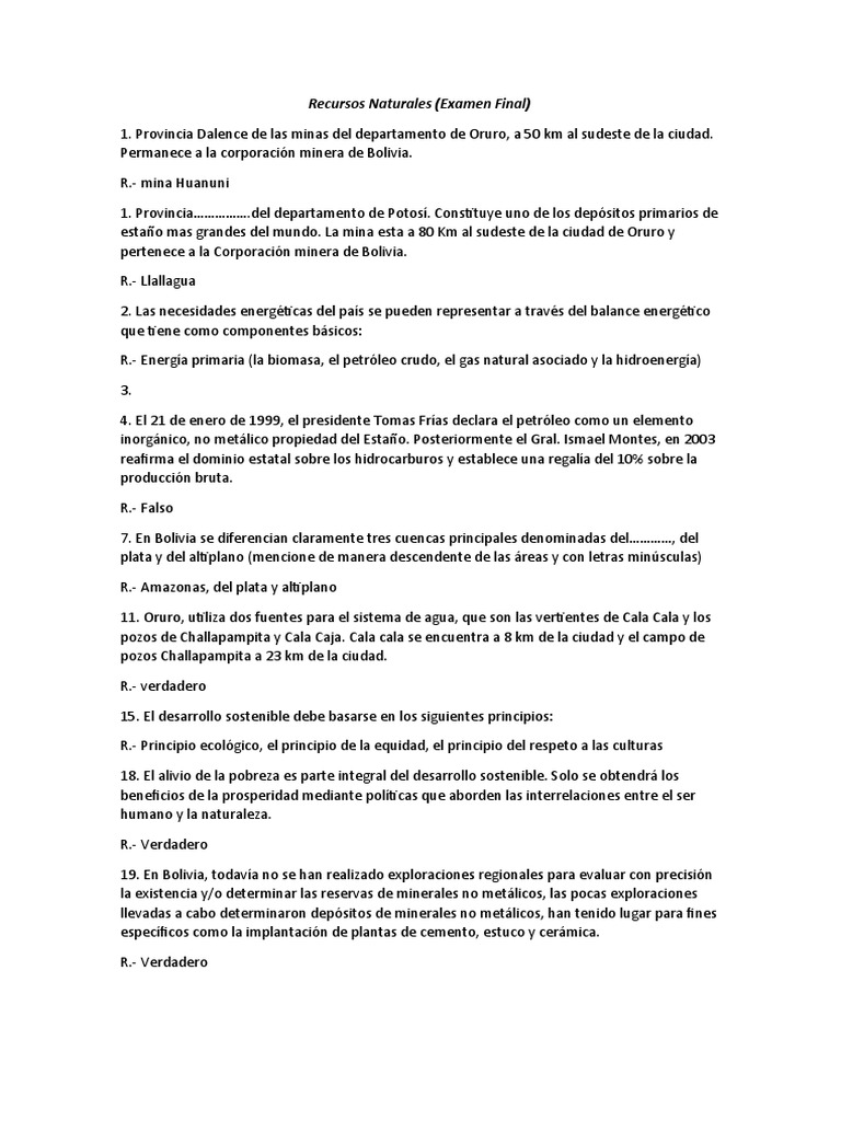 Recursos Naturales (Examen Final) | PDF | Energía renovable | Agua