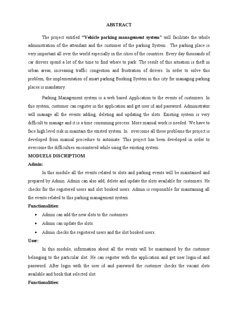 Vehicle Parking Management System | Download Free PDF | Password | Software