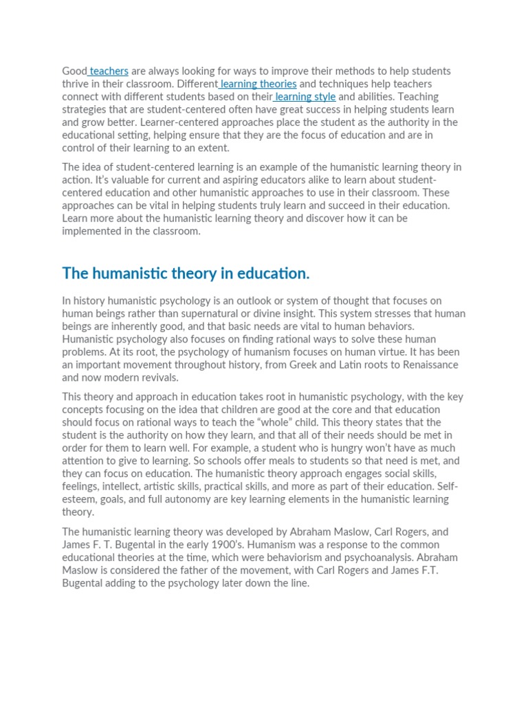 The Humanistic Theory in Education.: Teachers Learning Theories ...