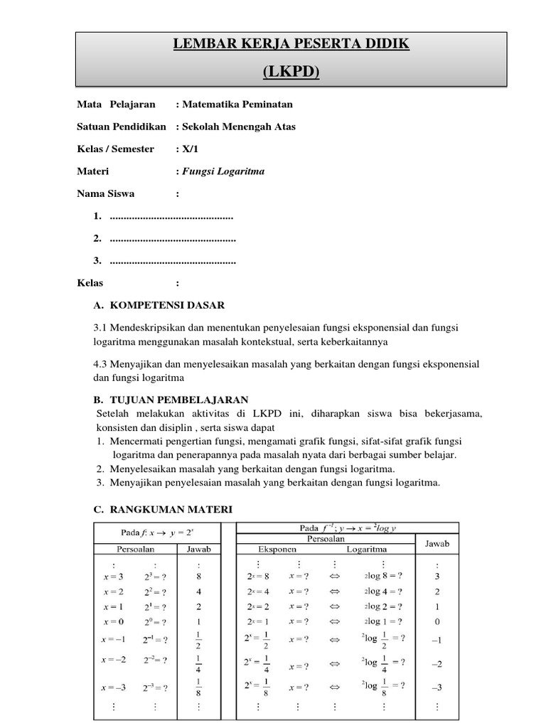 LKPD Fungsi Logaritma | PDF