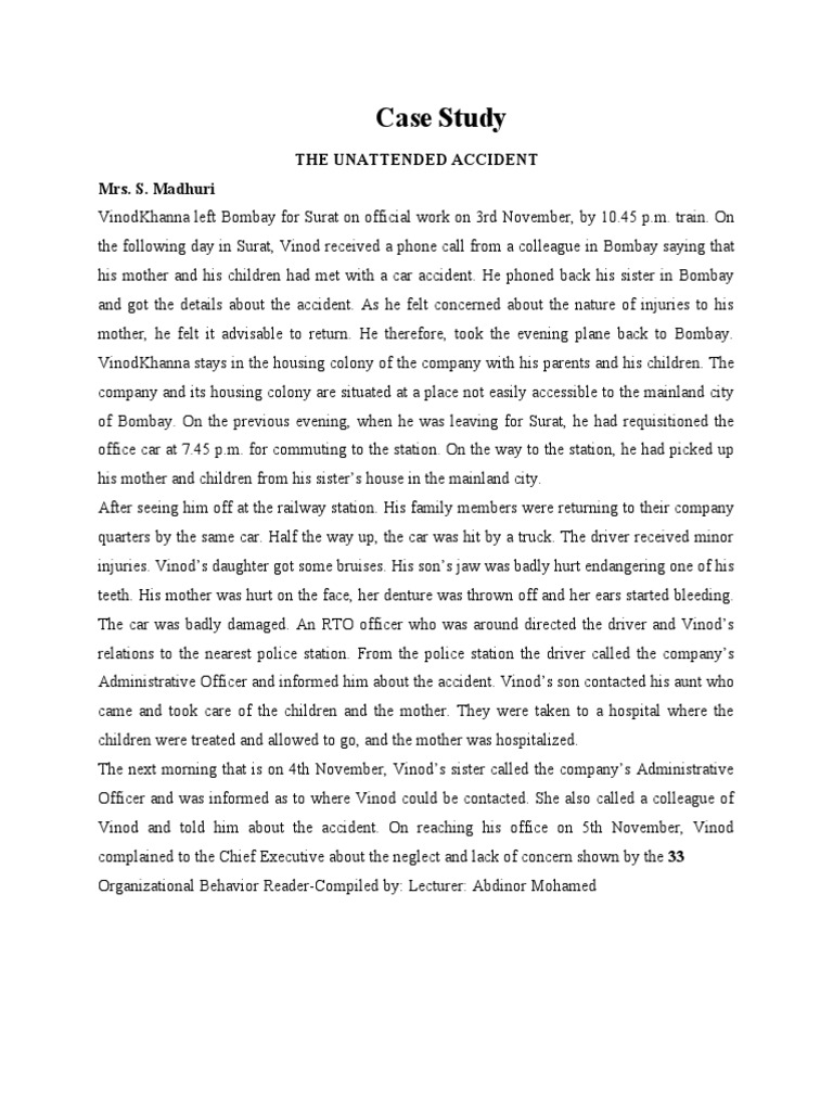 Case Study: The Unattended Accident Mrs. S. Madhuri | PDF