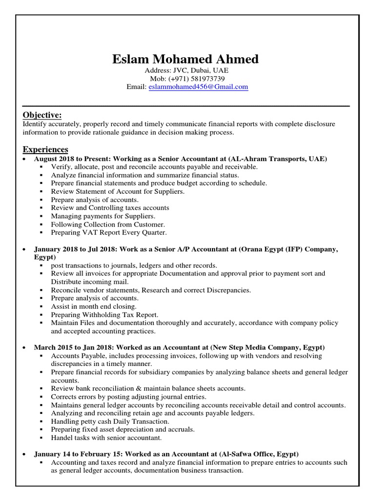 Eslam Mohamed-CV | PDF | Accounts Payable | Accounting