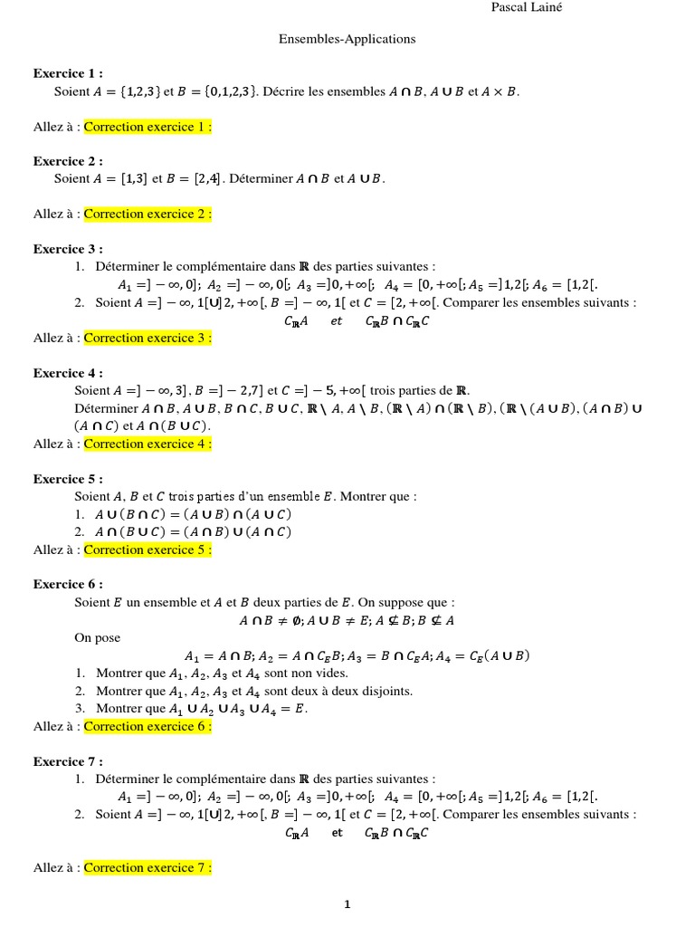 Exercices Corriges Ensembles Et Applications | PDF | Inclusion ...
