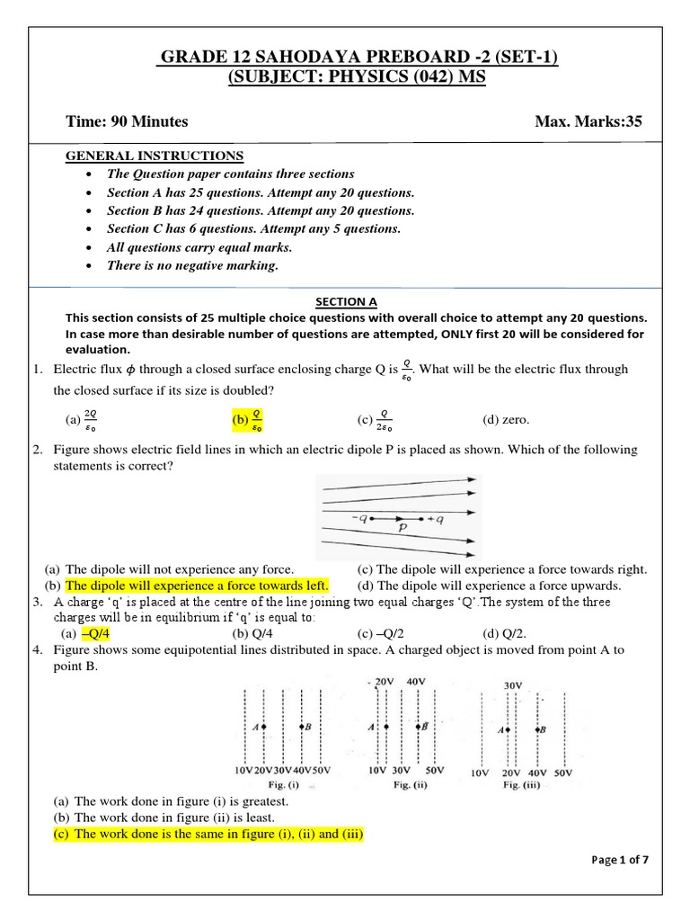 Grade 12 Sahodaya Preboard - 2 (Set-1) (Subject: Physics (042) Ms | PDF | Inductor | Capacitor