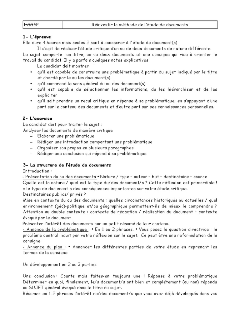 HGGSP-Méthode Étude de Document | PDF | La nature