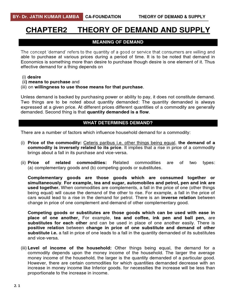 Theory of Demand and Supply: By-Dr. Jatin Kumar Lamba | PDF | Demand ...