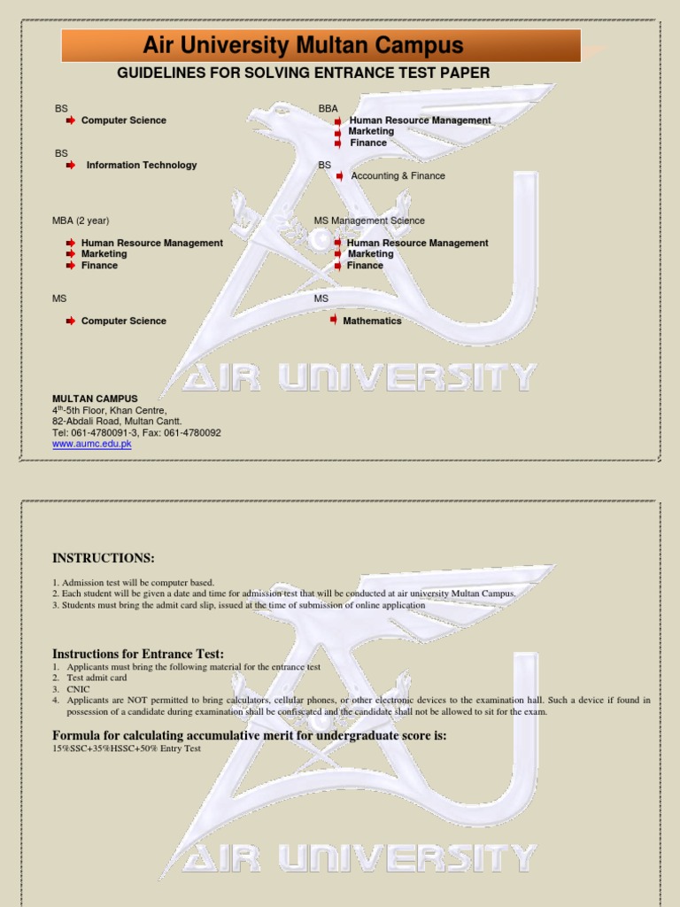 Air University Multan Campus: Guidelines For Solving Entrance Test ...