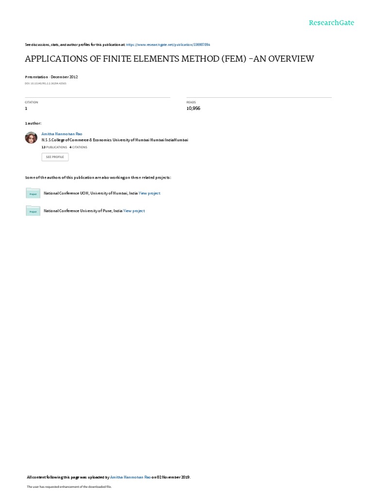 Applications of Finite Elements Method (Fem) - An Overview: December ...