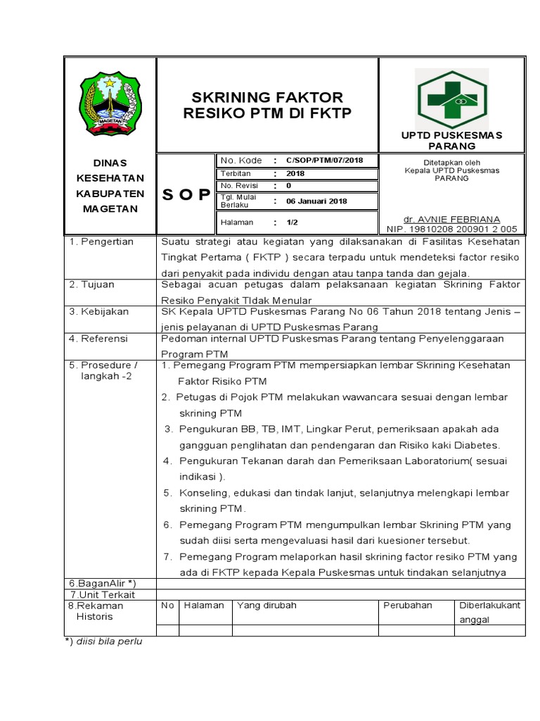 4.sop Skrining Faktor Resiko PTM FKTP | PDF | Pengembangan Diri