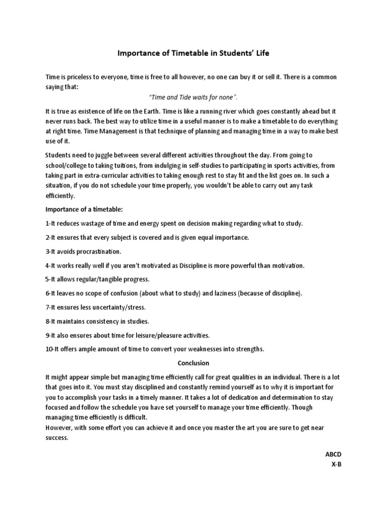 Importance of Timetable in Students | PDF | Applied Psychology | Psychology