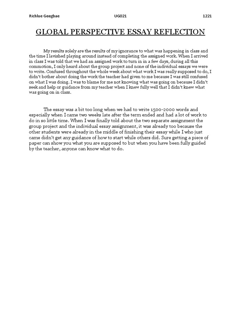 Global Perspective Reflective Essay | PDF | Self-Improvement