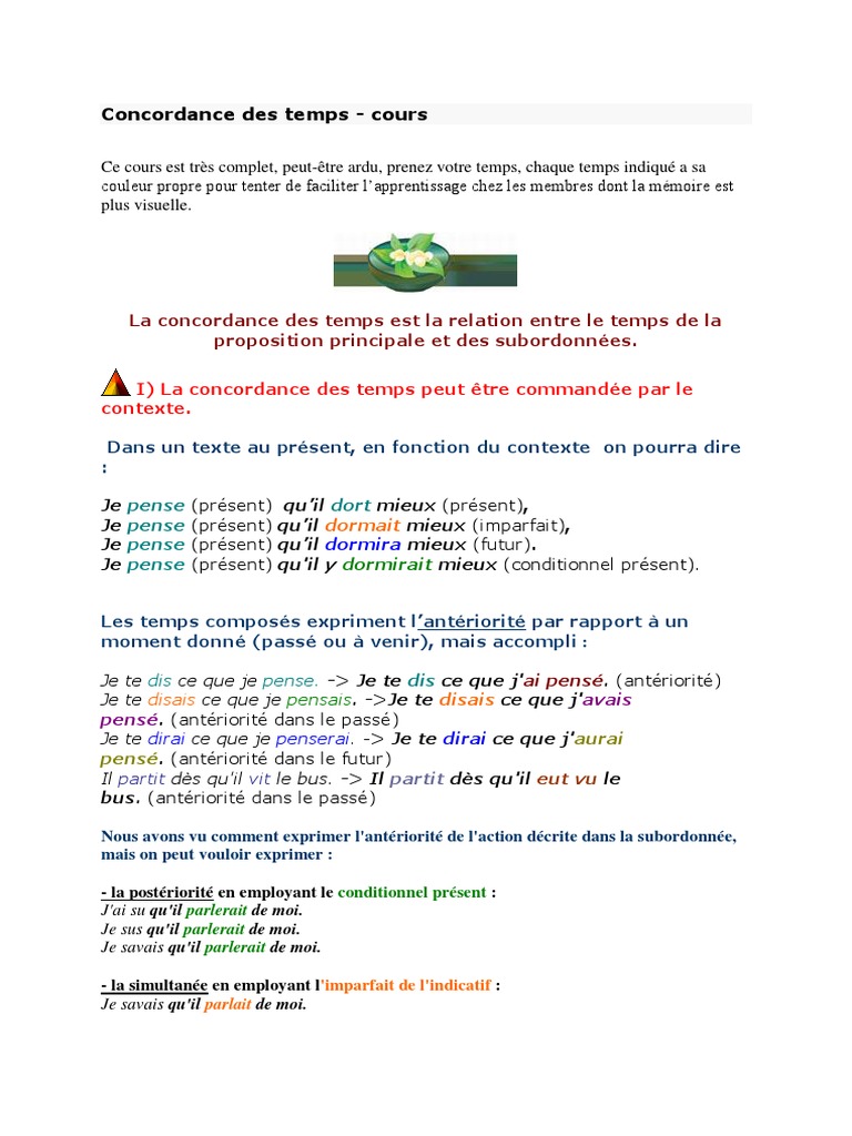 Exercice Concordance Des Temps | PDF | Temps (grammaire) | Conjugaison