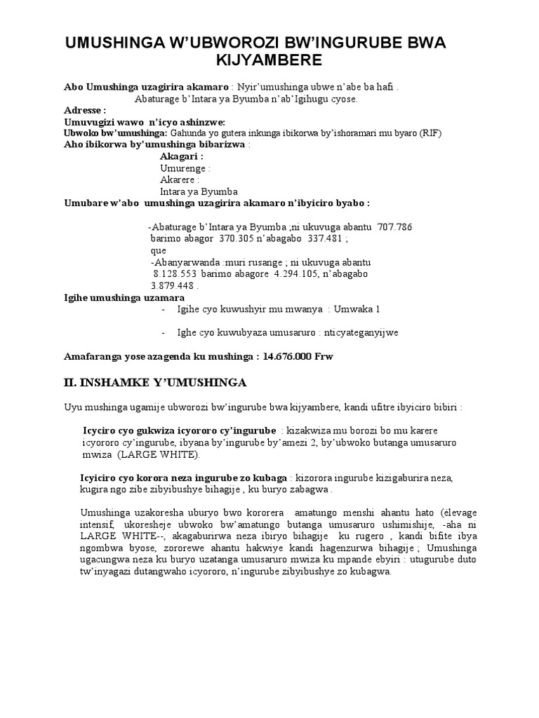 Umushinga W'ubworozi Bw'ingurube Bwa Kijyambere | PDF