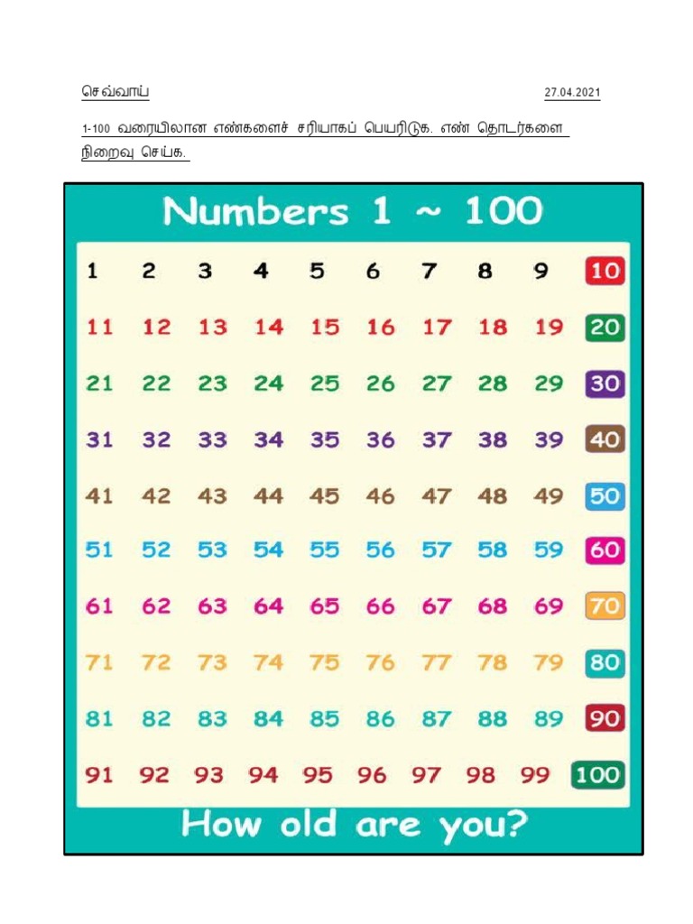 1-100 வரையிலான எண்கள் | PDF