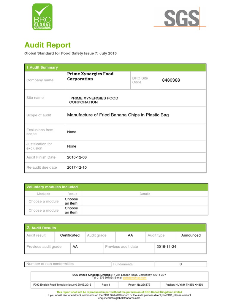 Audit Report: Prime Xynergies Food Corporation | PDF | Audit | Hazard ...