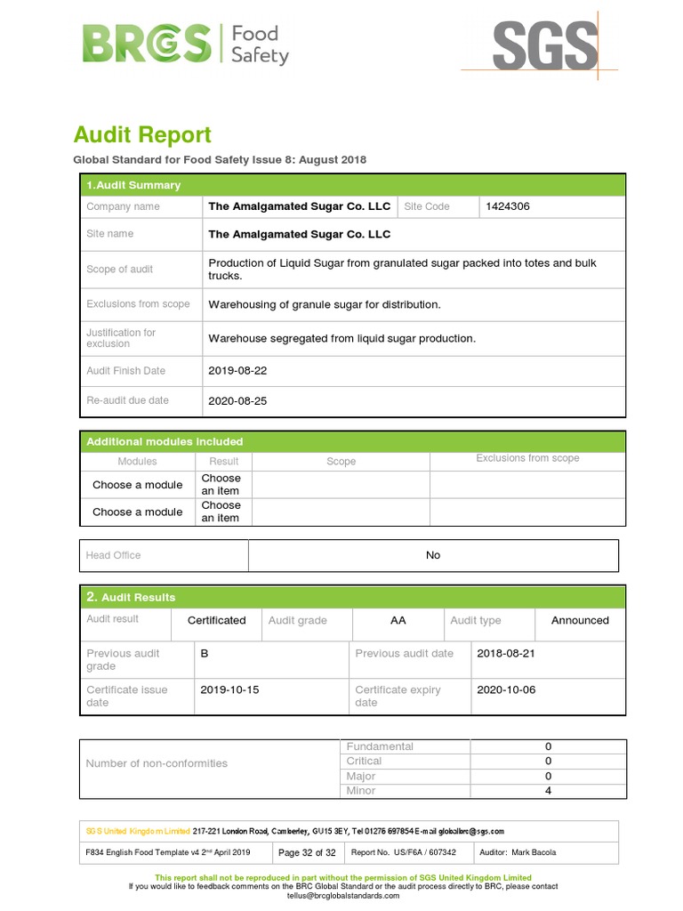 03 Ogden BRC Audit | PDF | Hazard Analysis And Critical Control Points ...