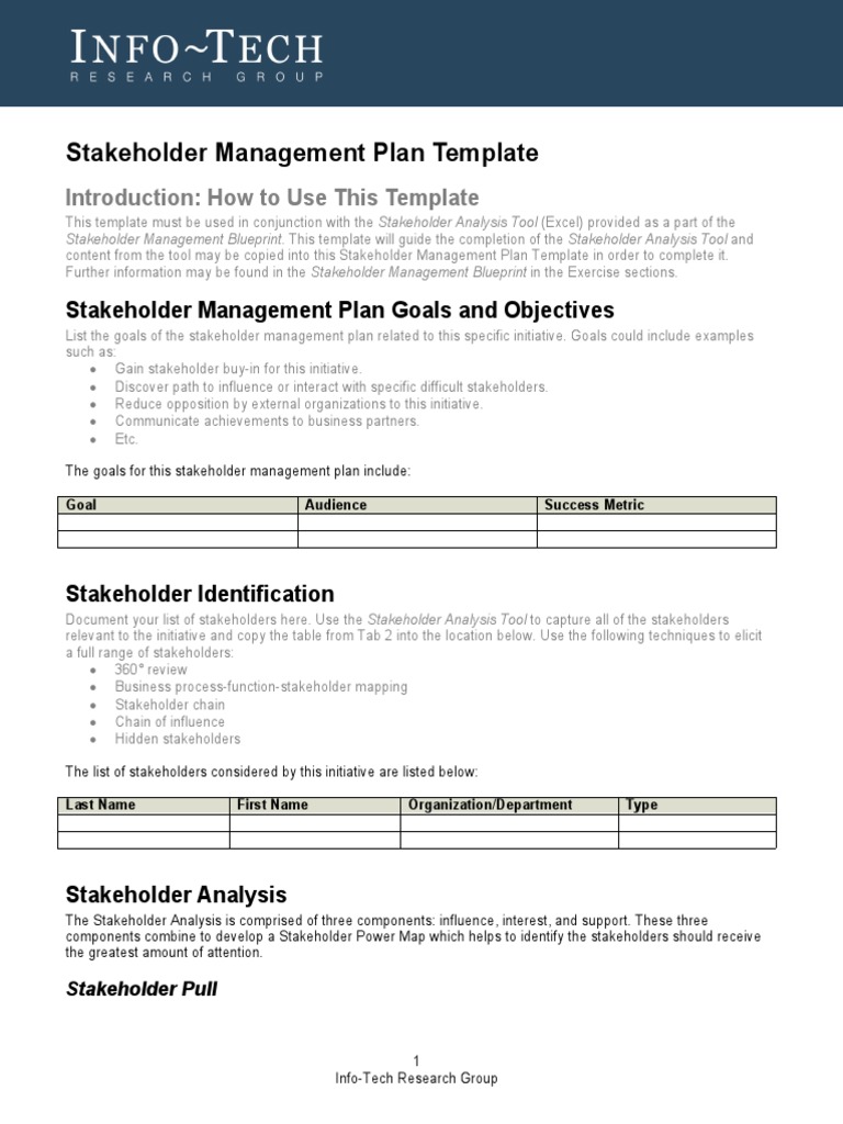 Stakeholder Management Plan Template: Introduction: How To Use This ...
