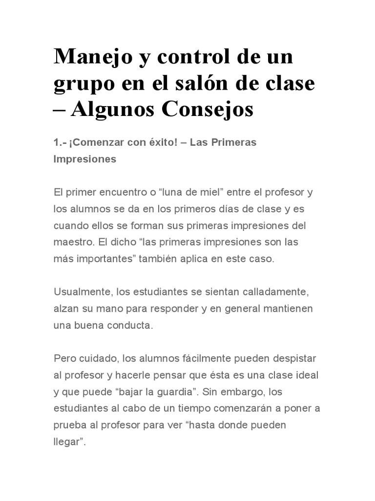 Manejo y Control de Un Grupo en El Salón de Clase | Descargar gratis ...