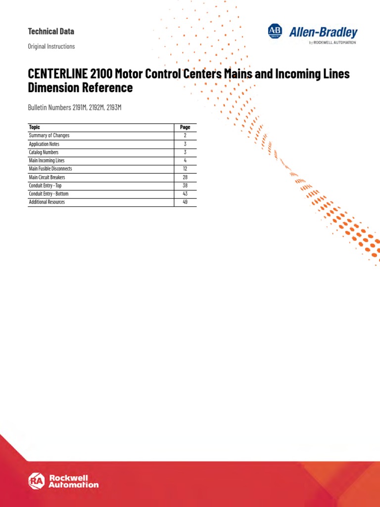 ALLEN BRADLEY - CENTERLINE 2100 MCC Dimensions | PDF | Electrical ...