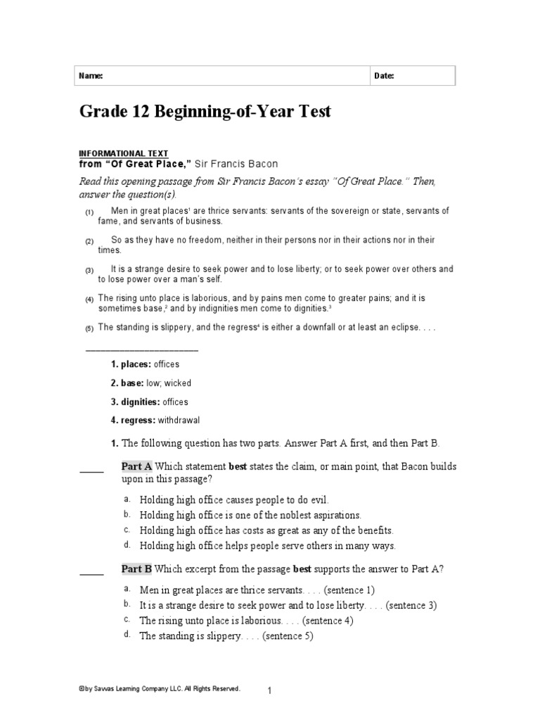 Pearson Beginning of The Year Test PDF | PDF | Comma
