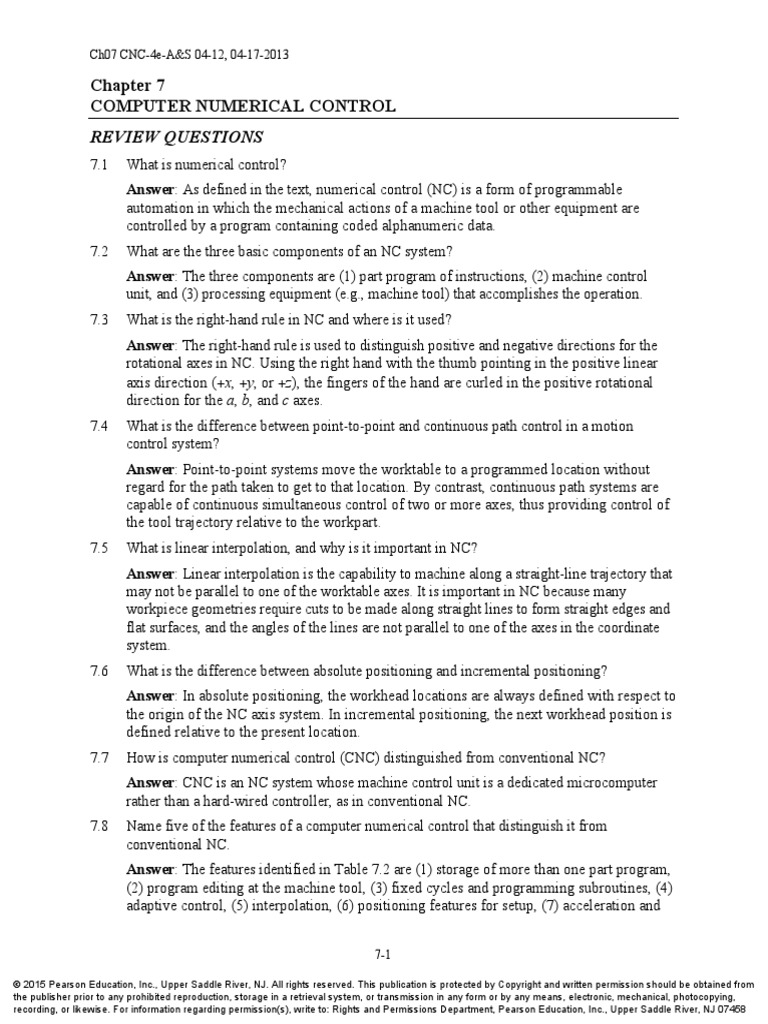 Review Questions: Computer Numerical Control | PDF | Machining | Numerical Control