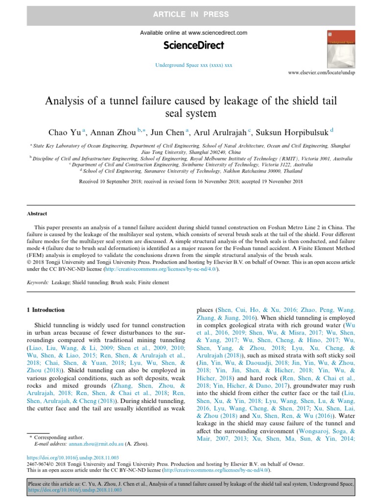 Analysis of A Tunnel Failure Caused by Leakage of | PDF | Stress ...