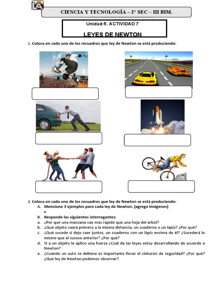 Hoja De Trabajo De La Ley De Newton Experimentos Sobre La Primera Ley