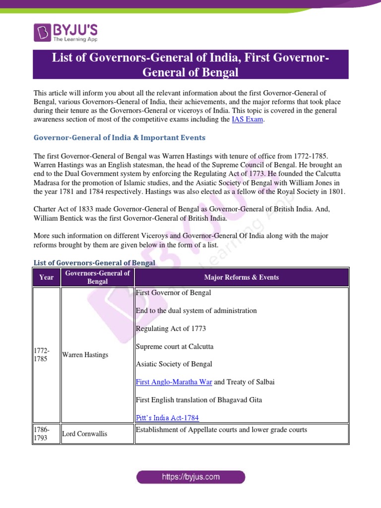 First Governor-General of India | PDF | British Raj | Indian Rebellion ...