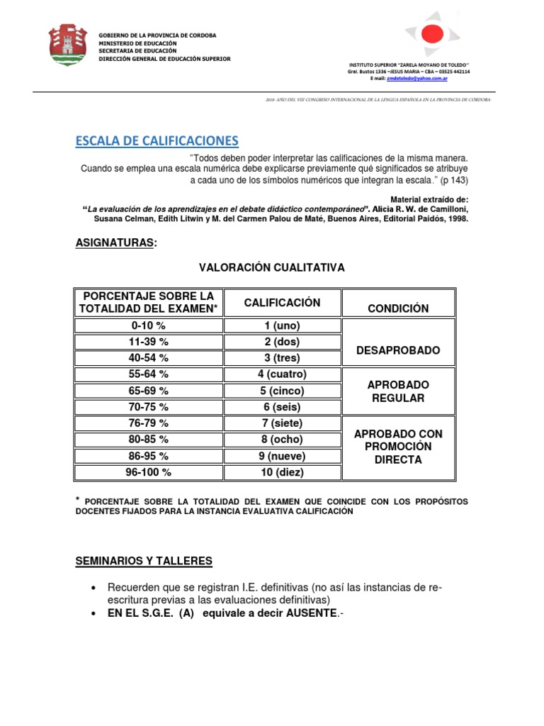 Escala de Calificaciones Ecuador 2023 | PDF | Prueba (evaluación ...