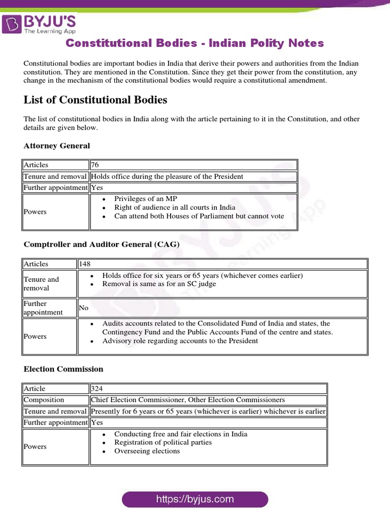 Constitutional Bodies Indian Polity Notes Pdf Policy Government
