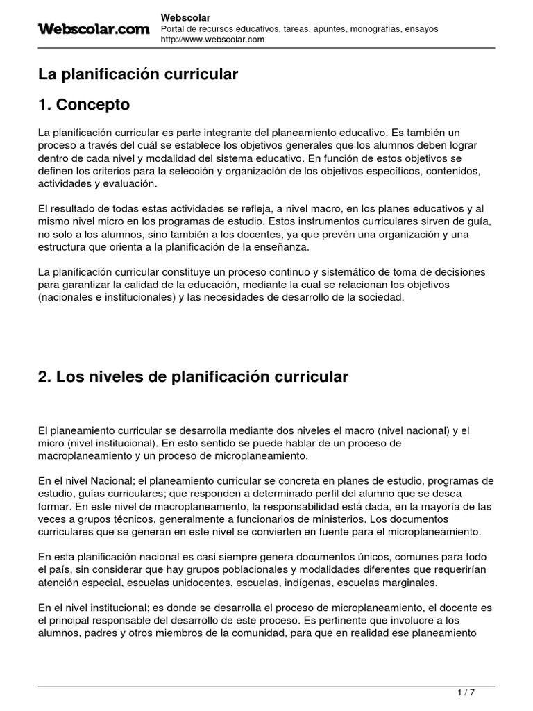 La Planificación Curricular. | PDF | Plan de estudios | Evaluación
